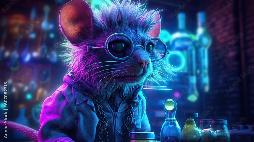 Lab rat as mad scientist or crazy professor cartoon character ...