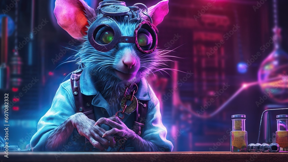 Lab rat as mad scientist or crazy professor cartoon character ...