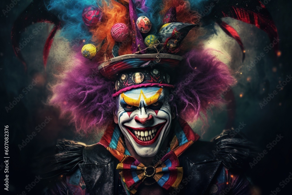 Evil clown face. Portrait of scary spooky clown monster from horror ...