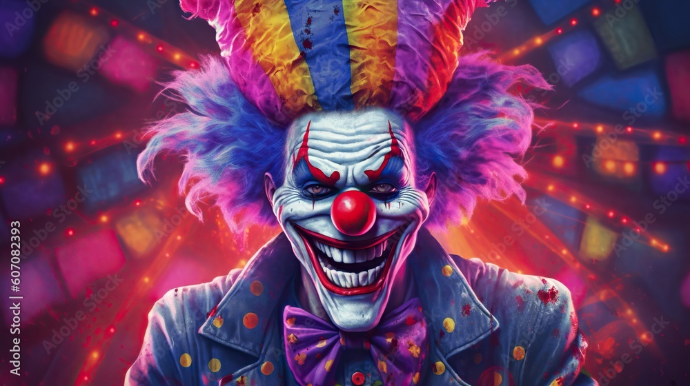 Evil clown face. Portrait of scary spooky clown monster from horror ...