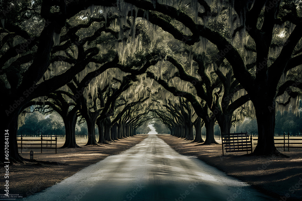 Oak trees surround the driveway at the famed Wormsloe Plantation in ...