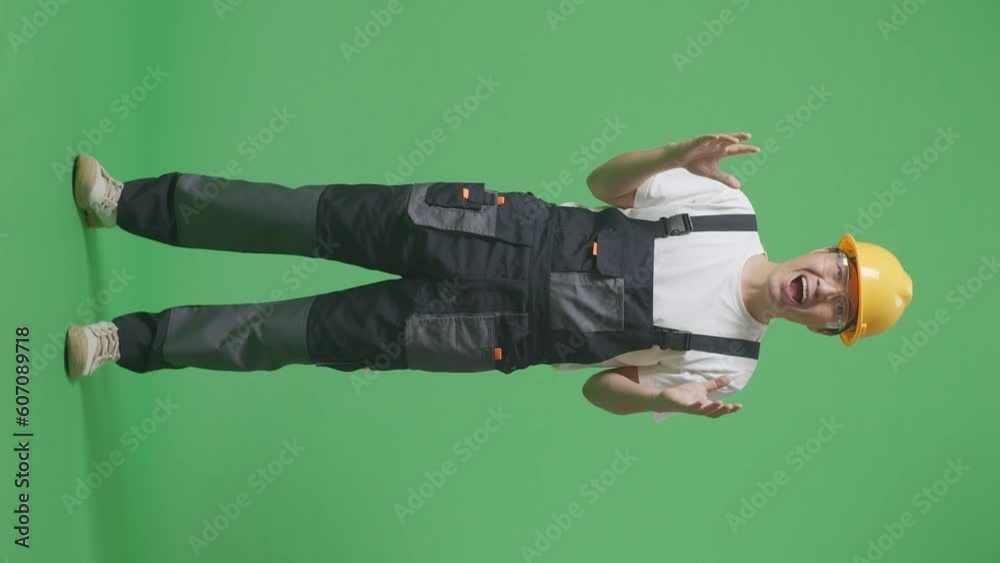 Full Body Of Asian Man Worker Wearing Goggles And Safety Helmet Smiling ...