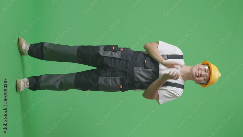 Full Body Of Asian Man Worker Wearing Goggles And Safety Helmet Smiling ...