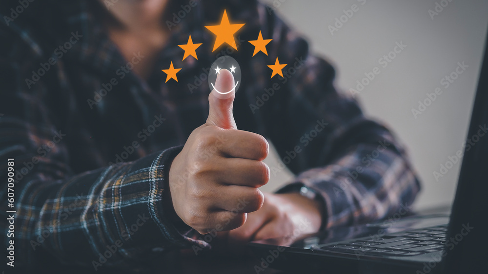 customer satisfaction concept thumbs up smiley face icon positive ...