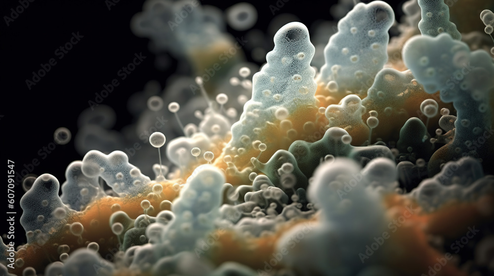 thousands of tiny bacteria cells, forming into a beautiful organic ...