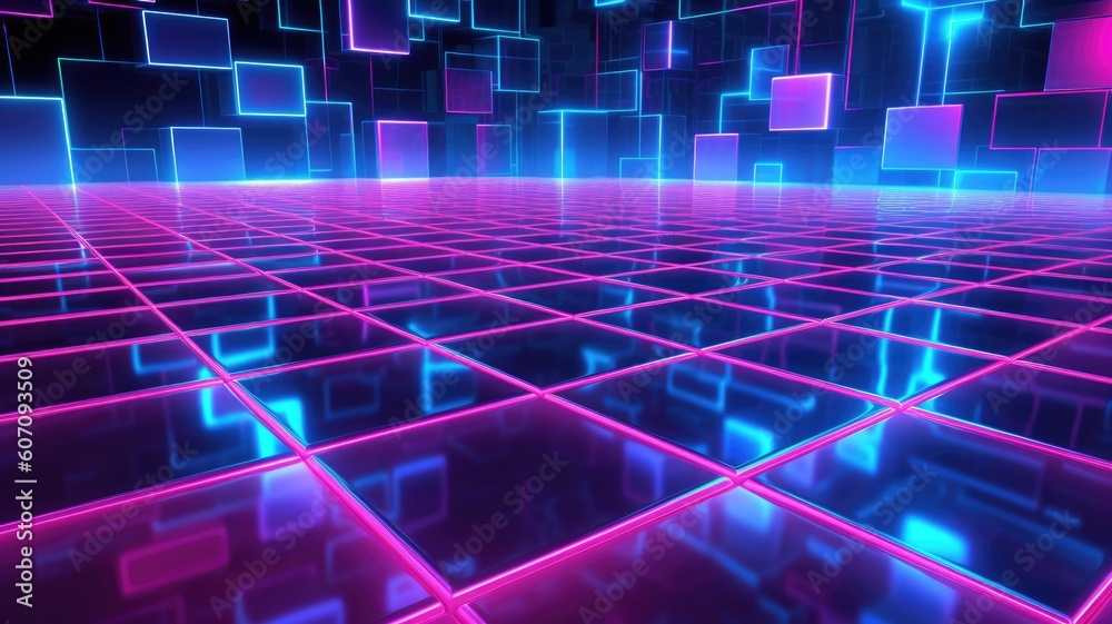 Cyberpunk neon light in retrowave geometric shape design, glowing light ...