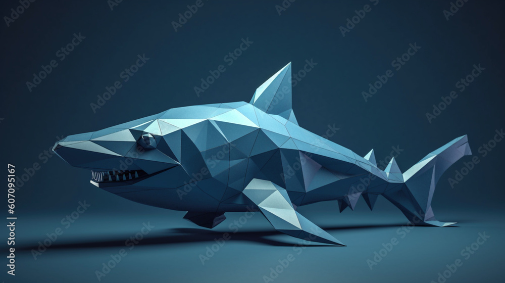 Origami rekin - podwodny drapieżnik - koncept 3d - Origami shark ...