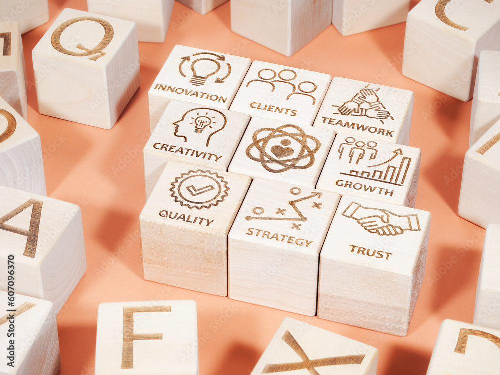 Foto de Symbols of core values as a business management strategy do ...