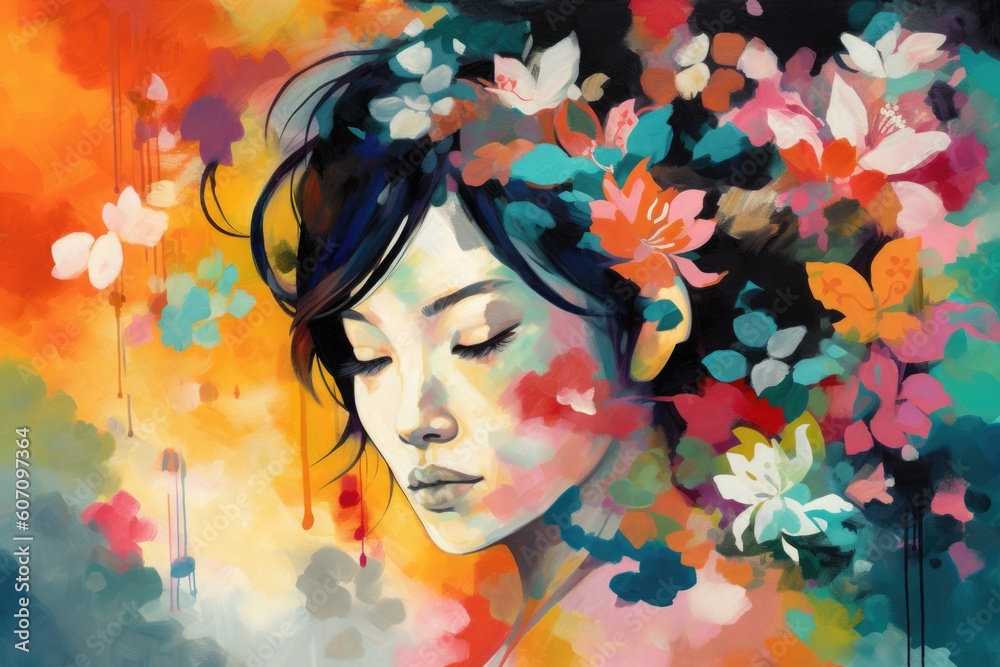 Female Asian young adult painting out door artist apron picture drawing ...