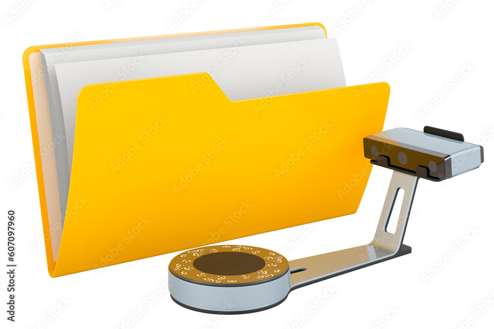Computer folder icon with 3d scanner, 3D rendering Stock Illustration ...