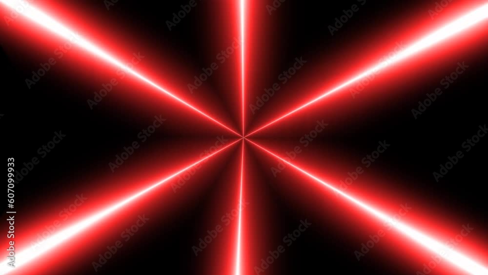 Animated glowing red color visual tunnel neon lines on isolated black ...