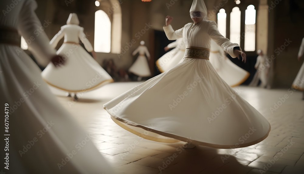 Sufi Dervish Whirling Silhouette in white dress, Turkey. Generation AI ...