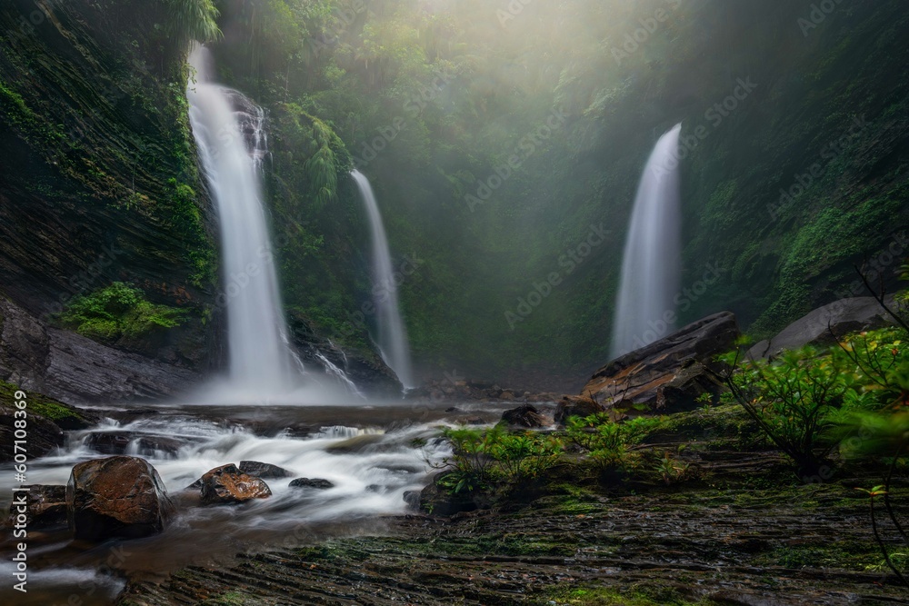 Hidden Waterfalls in Borneo - Three Sisters Waterfall in Ulu Baram ...