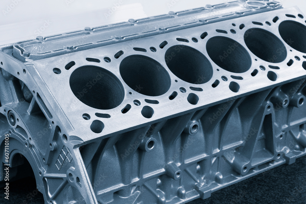 cylinder block of diesel engine repair. Close-up of the cylinder block ...