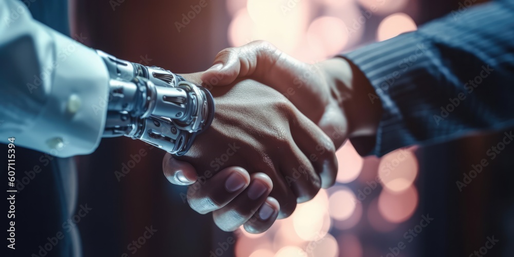 Digital robot handshake human background futuristic digital age robot ...