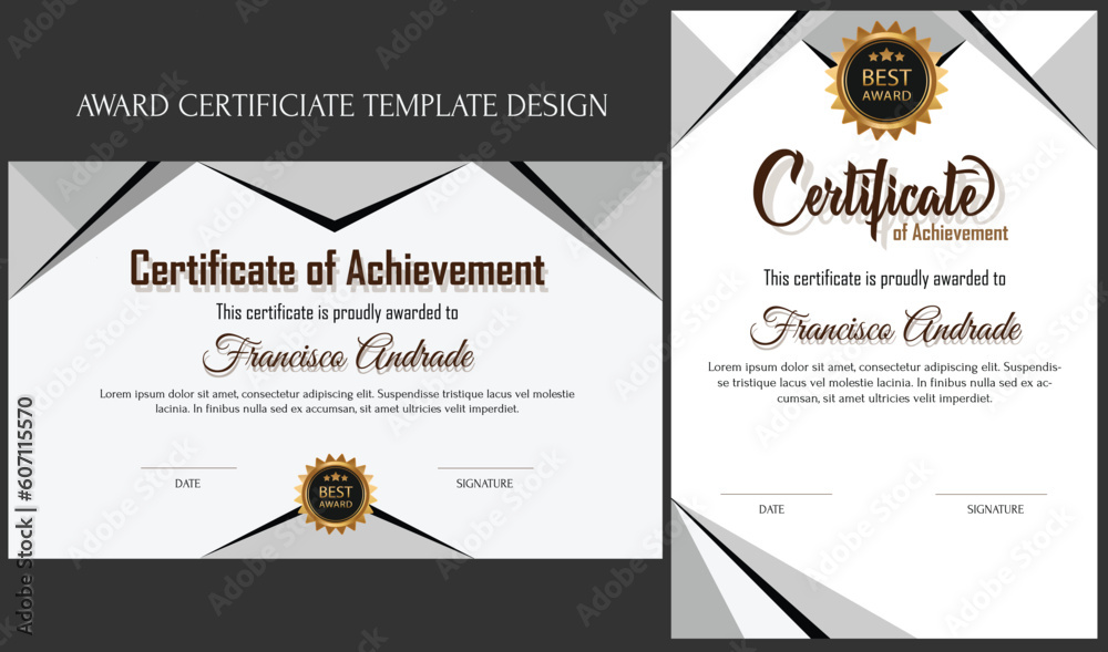 White black and gold certificate of achievement border template with ...