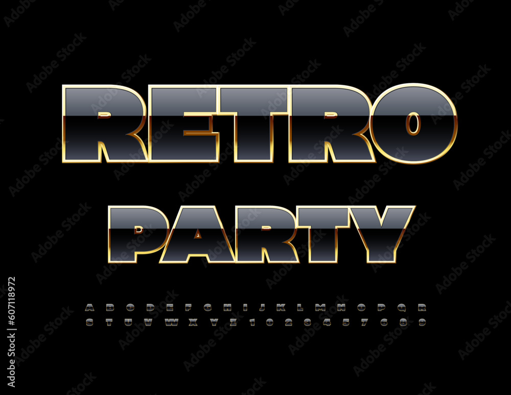 Vector elite Sign Retro Party. Black and Golden stylish Font. Premium ...