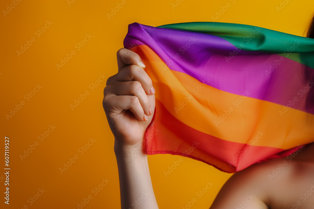 Expressive Generative AI pride photo of a lesbian woman with rainbow ...