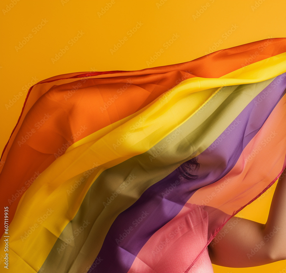 Expressive Generative AI pride photo of a lesbian woman with rainbow ...