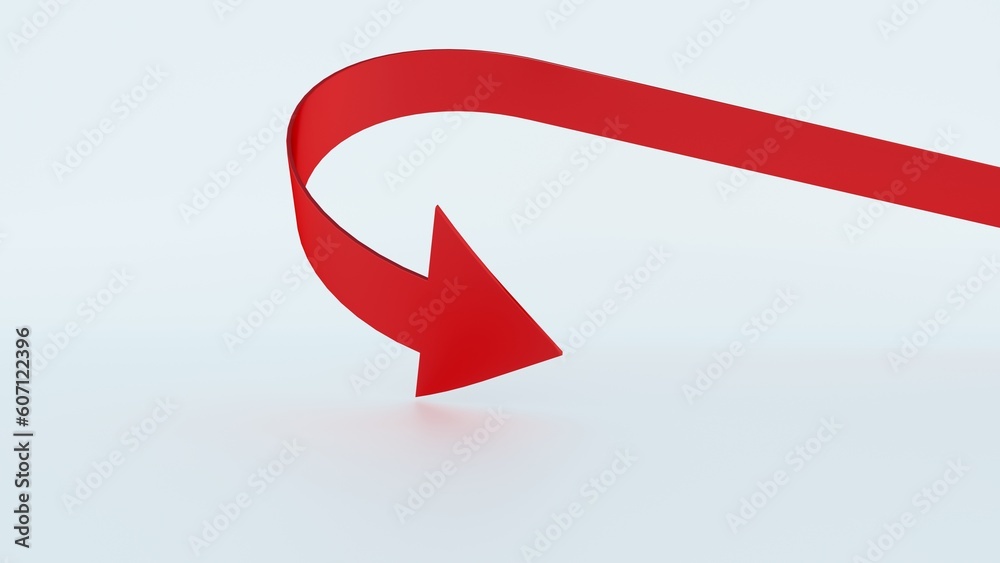3d render, abstract red ribbon arrow turns back, isolated on white ...