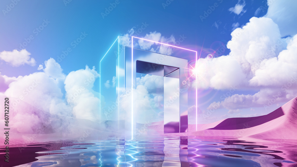 3d render. Abstract aesthetic background. Surreal fantasy landscape ...
