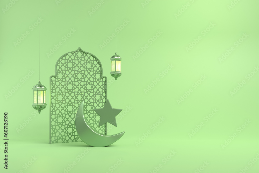 Islamic background in high quality render image with soft green color ...