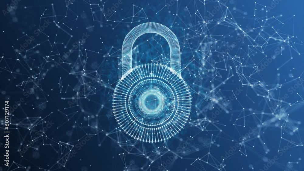 privacy and cyber security dot and line wireframe dark blue background ...