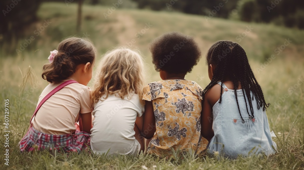 Happy kids playing outside and having fun together in summertime, a ...