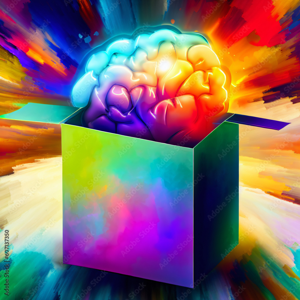 Think outside the box concept, idea explosion with vibrant colors ...