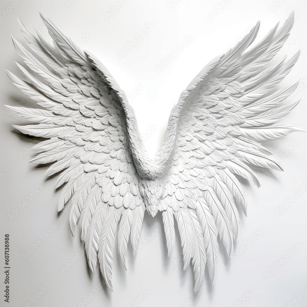 The feather angel wings were highly detailed and rendered in white ...