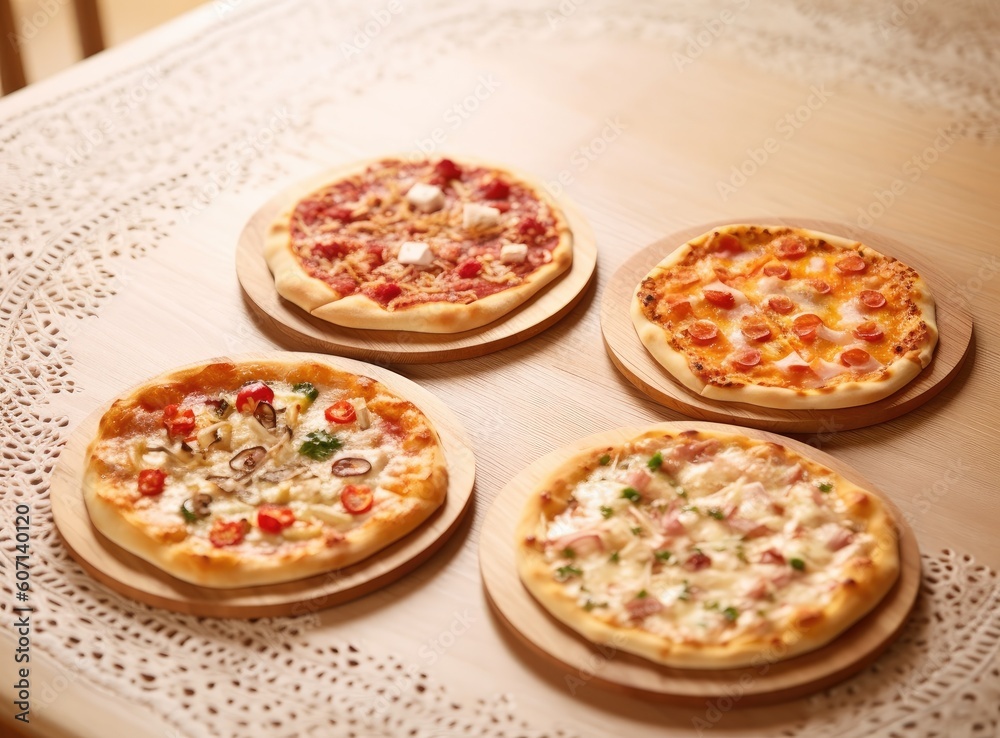 Open small pies, mini pizzas with sausage, pickles, tomatoes ...