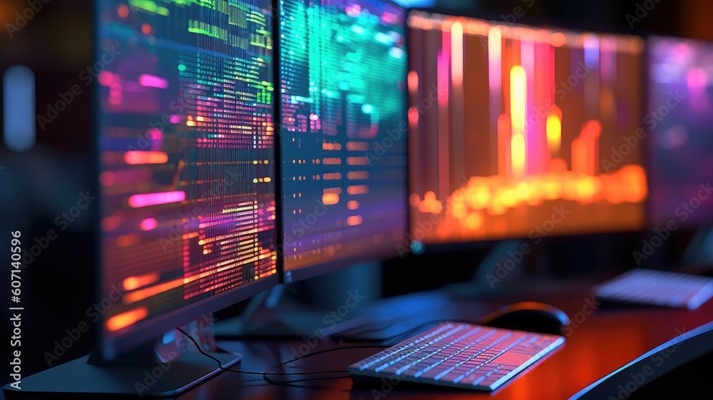 the large screen of a computer digital sourcecode background ...