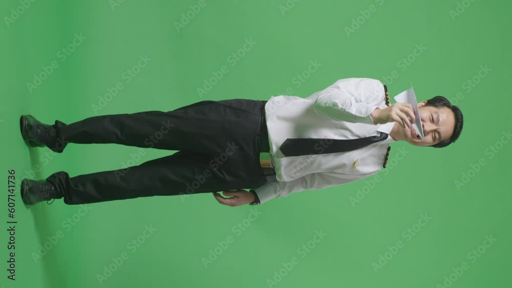 Full Body Of Asian Man Pilot In Professional Uniform Launching Paper ...