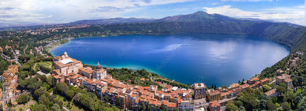 Most scenic lakes of Italy - volcanic Albano lake , aerial drone view ...