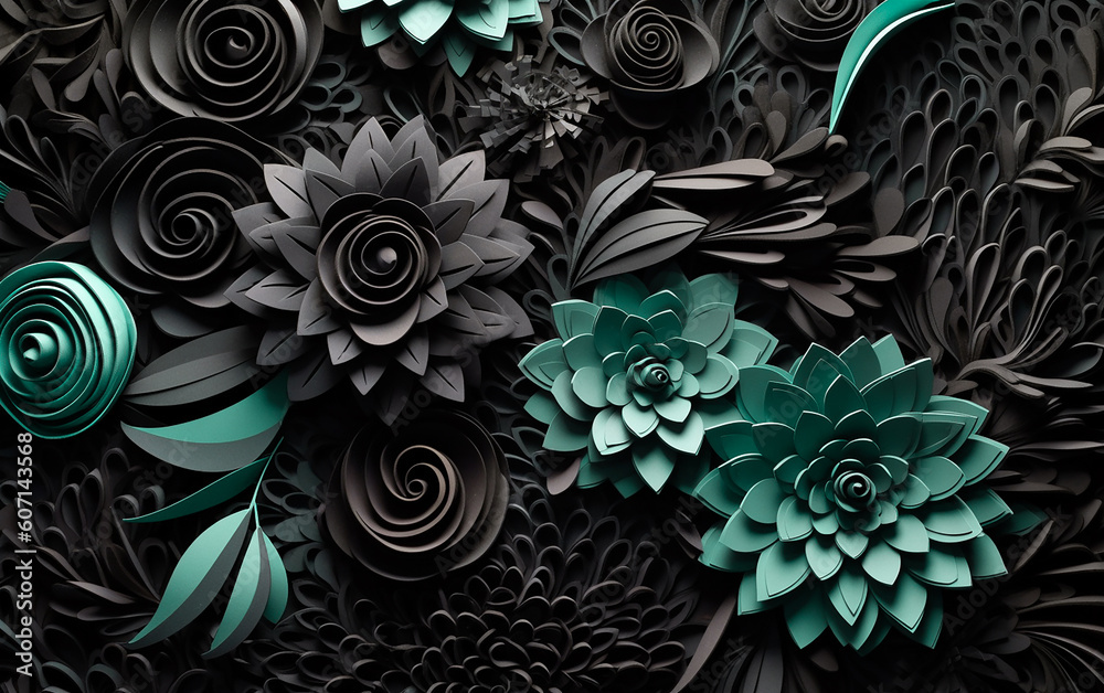 Abstract Black And Green. 3D Abstract Layered Backgrounds, Floral ...