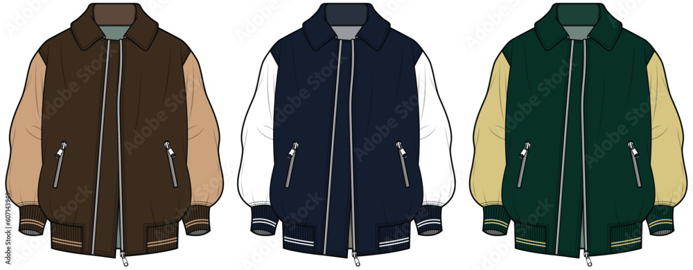 Vetor de Flight Jacket, Varsity Jacket, Bomber Jacket Front and Back ...