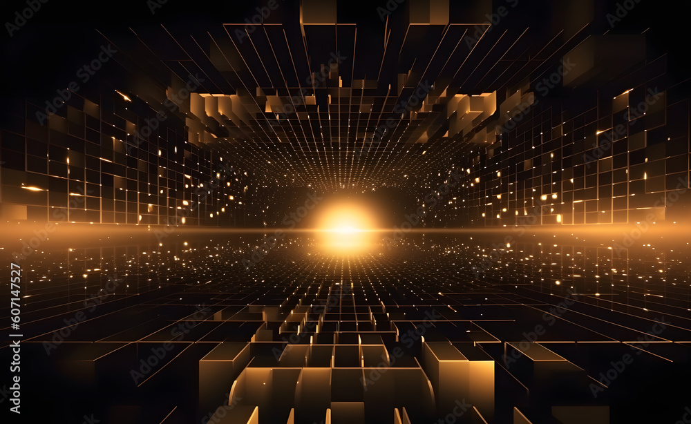 Gilded Pixel Glow: A black background comes alive with golden light ...