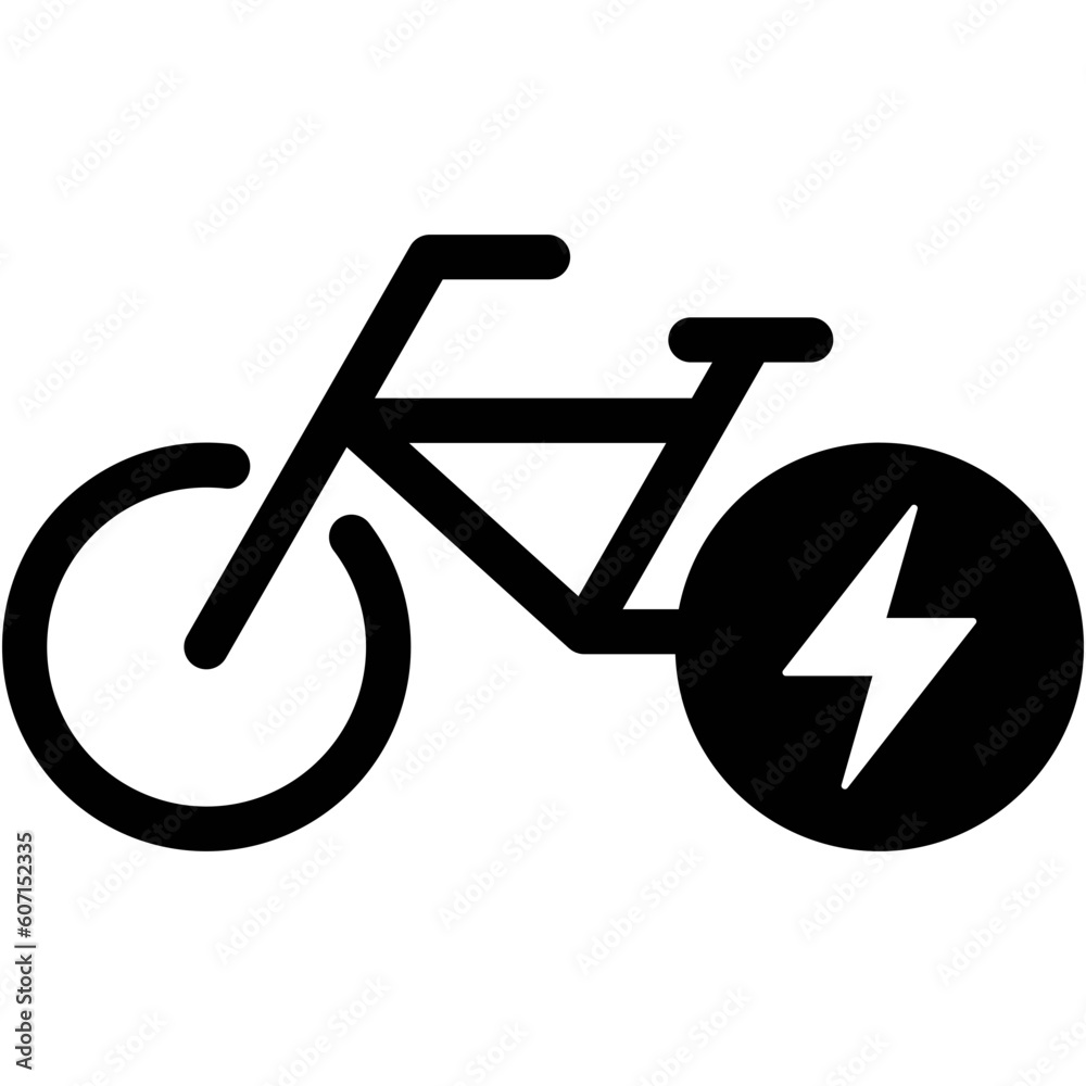 Black single electric bicycle line icon, simple ebike friendly flat ...