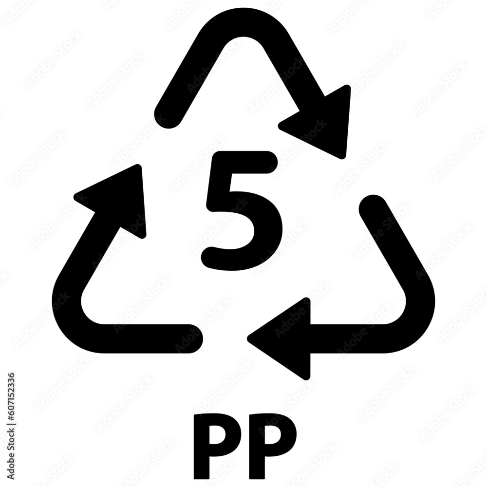 Black single plastic recycle PP 5 icon, simple recycle code flat design ...