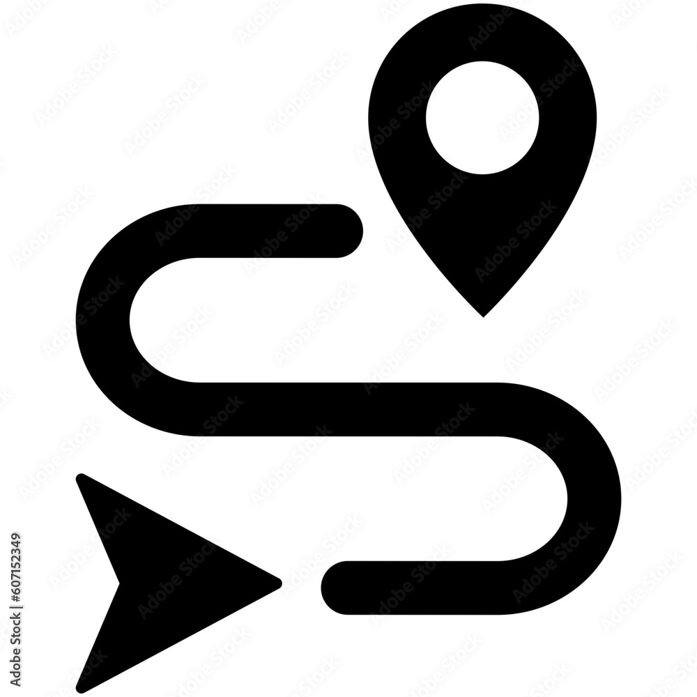 Black single route tracking icon, simple line path searching mark flat ...