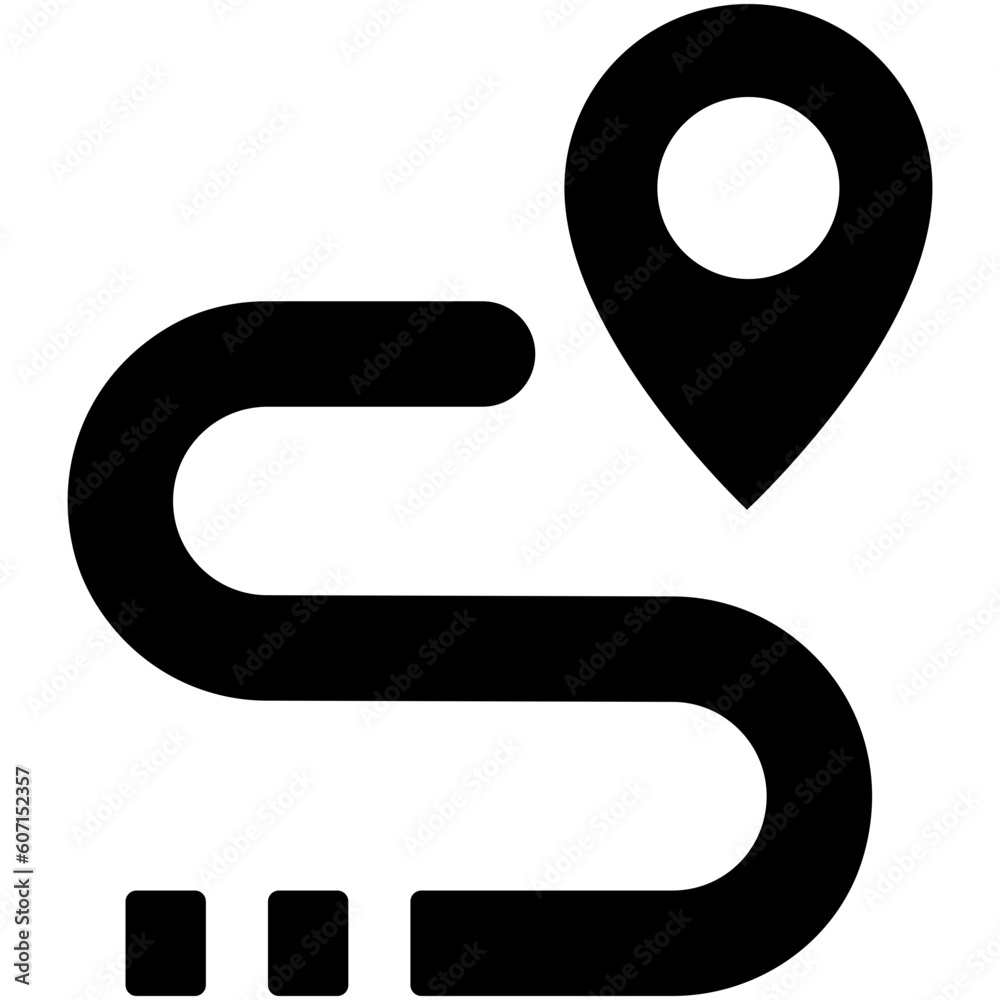 Black single route tracking icon, simple line path searching mark flat ...