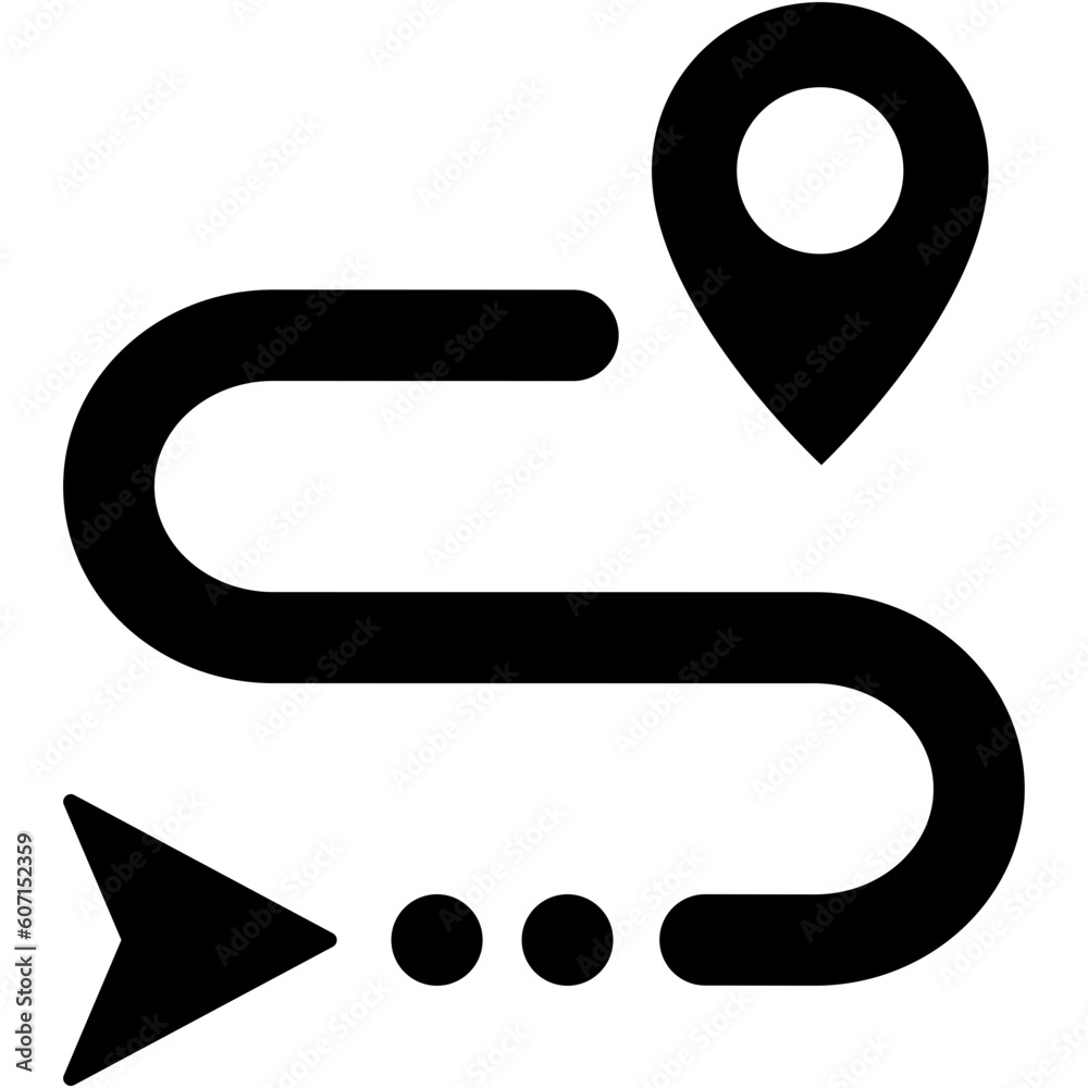 Black single route tracking motion icon, simple line path searching ...