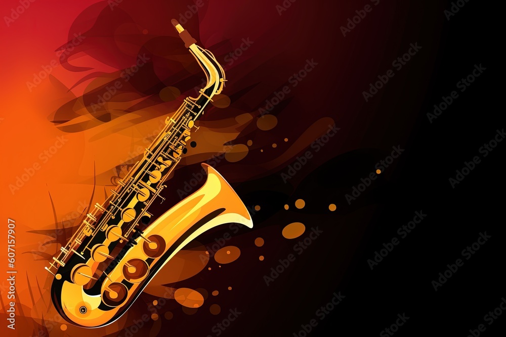 Jazz. Musical background in golden and orange colors. with saxophone ...