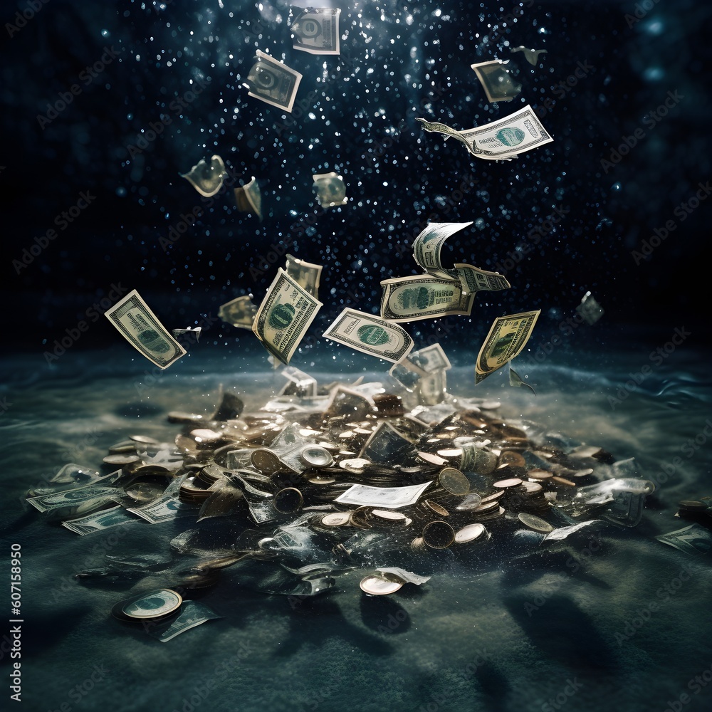 money flowing and drowning in the ocean with bubbles Stock Illustration ...