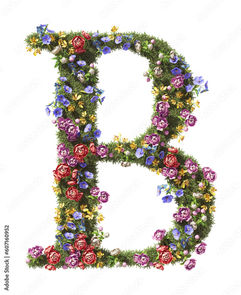 Flower Letter B. Vintage garden floral and plants font serif Isolated ...