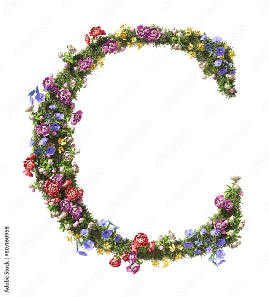 Flower Letter C. Vintage garden floral and plants font serif Isolated ...