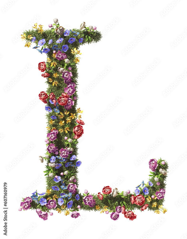 Flower Letter L. Vintage garden floral and plants font serif Isolated ...