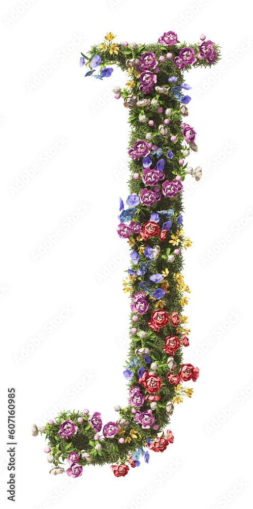 Flower Letter J. Vintage garden floral and plants font serif Isolated ...