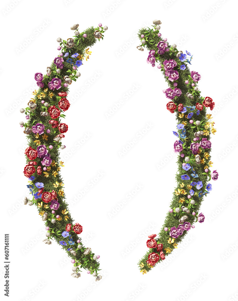 Flower Symbols Left and Right Parenthesis. Vintage garden floral and ...