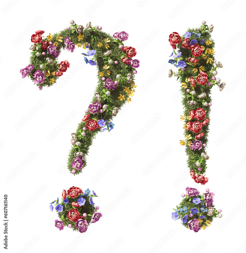 Flower Symbols Exclamation Mark and Question Sign. Vintage garden ...